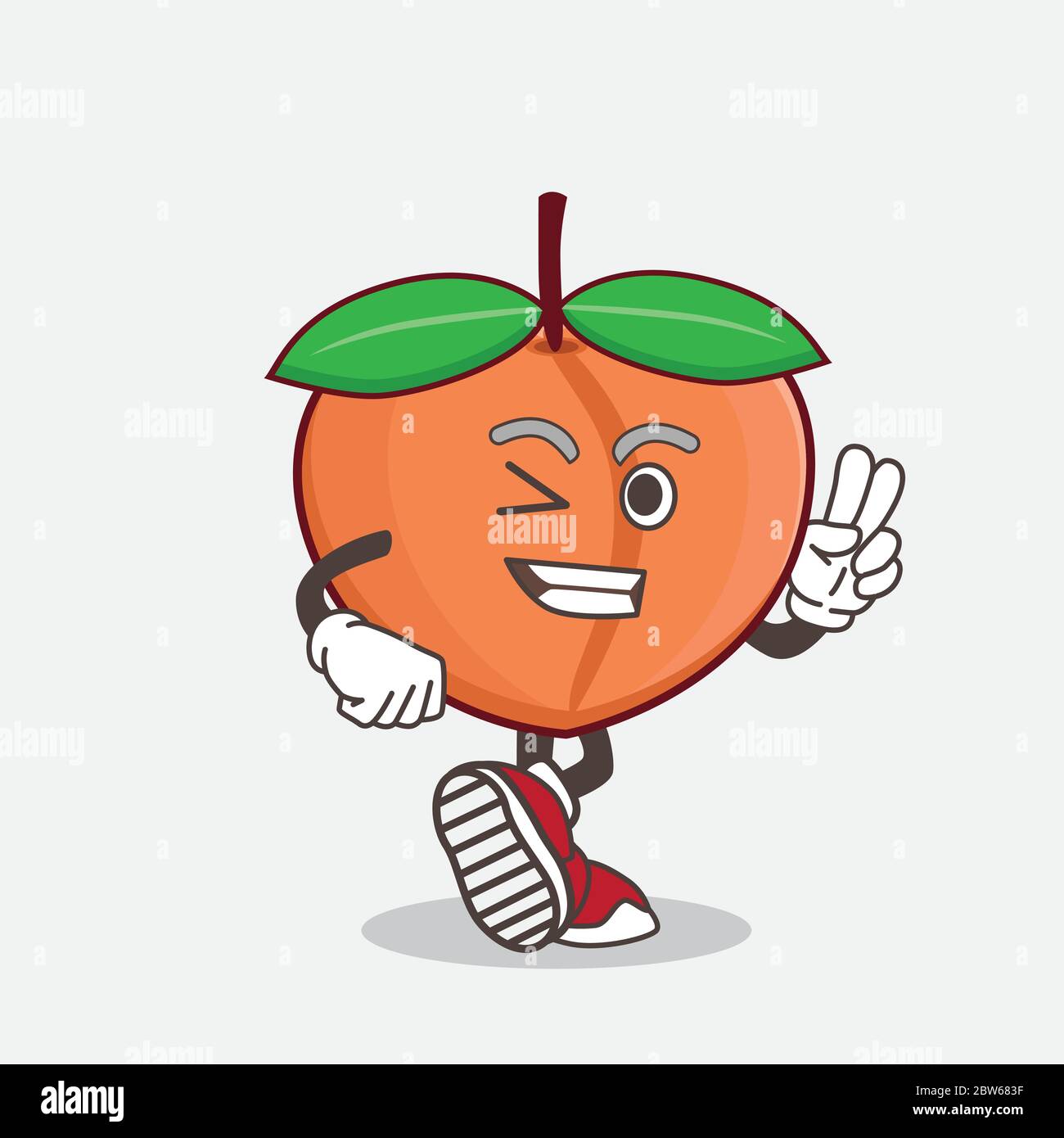 An illustration of Peach Fruit cartoon mascot character with peace sign ...