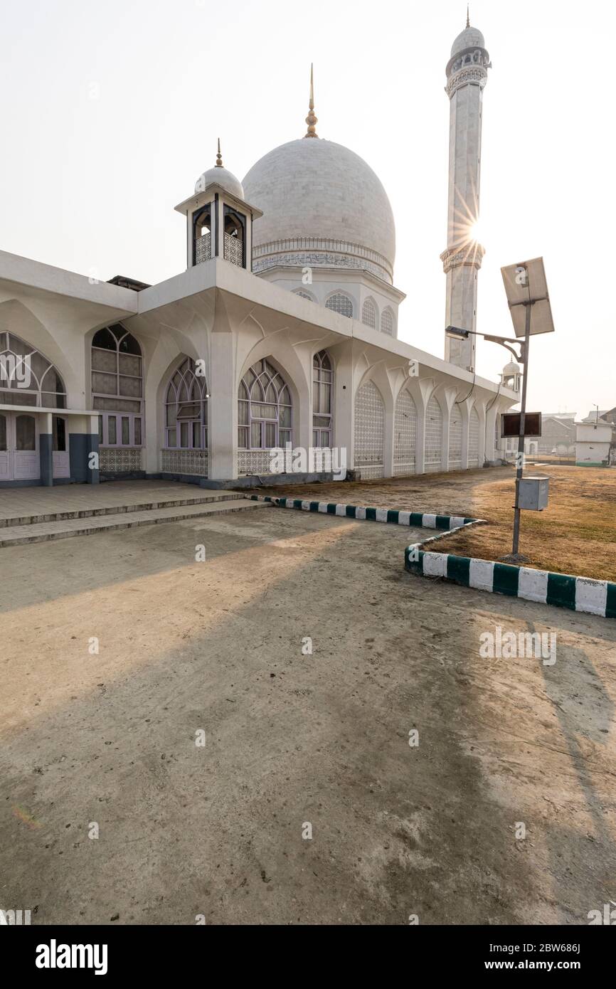 View of the dome and spire of the famous Hazratbal shrine in Srinagar ...
