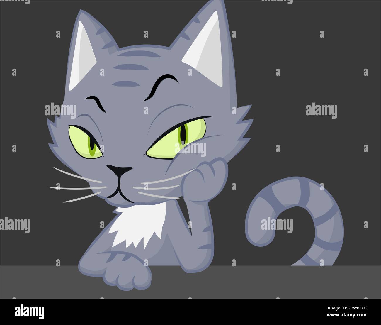 Cat grey sitting at table, cartoon character color vector illustration ...