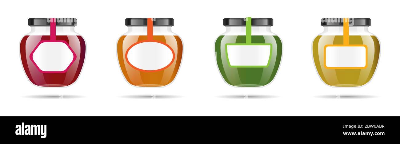 Realistic transparent glass jar with jam, confiture or sauce ...