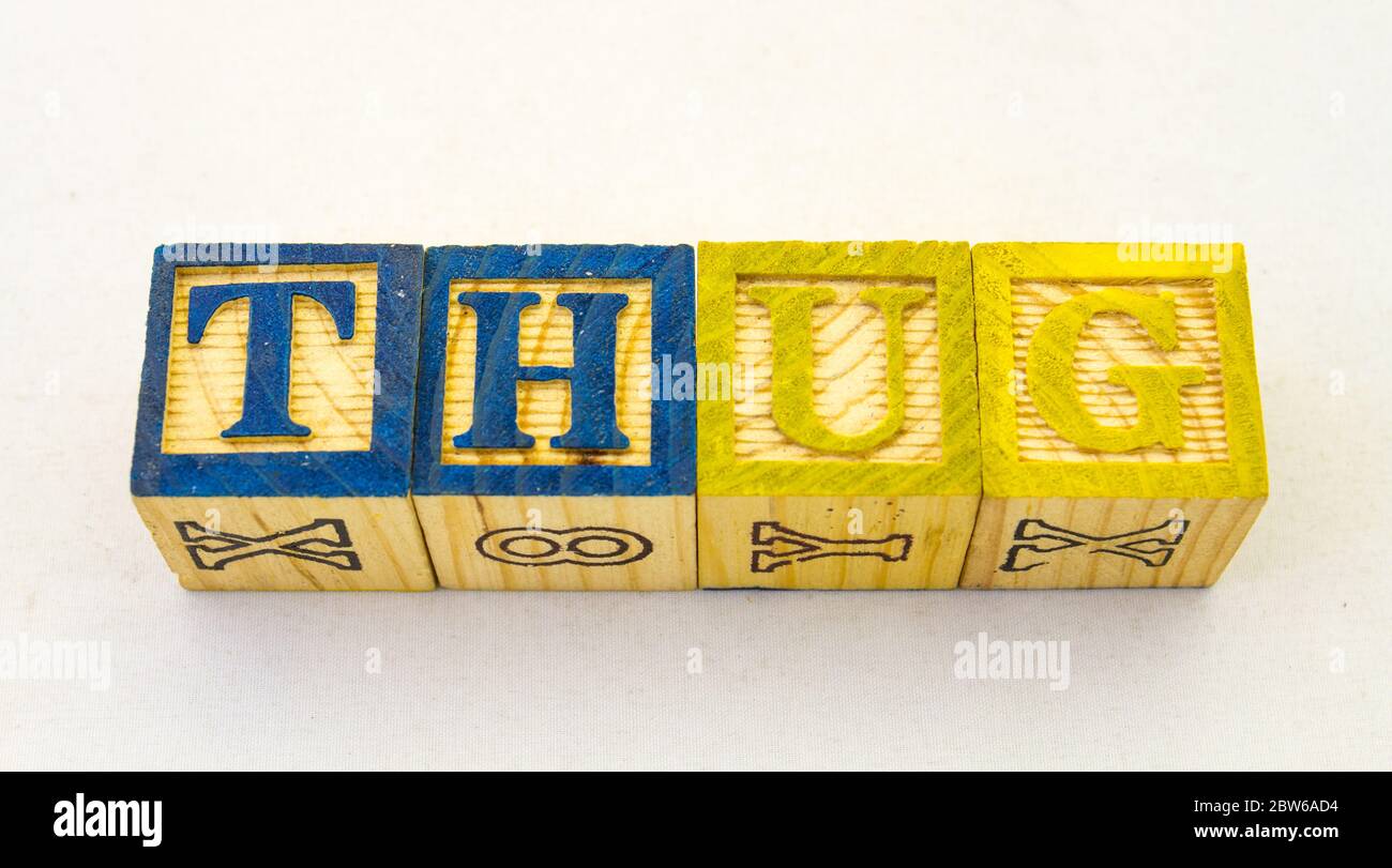 The term thug visually displayed on a clear background using colourful ...