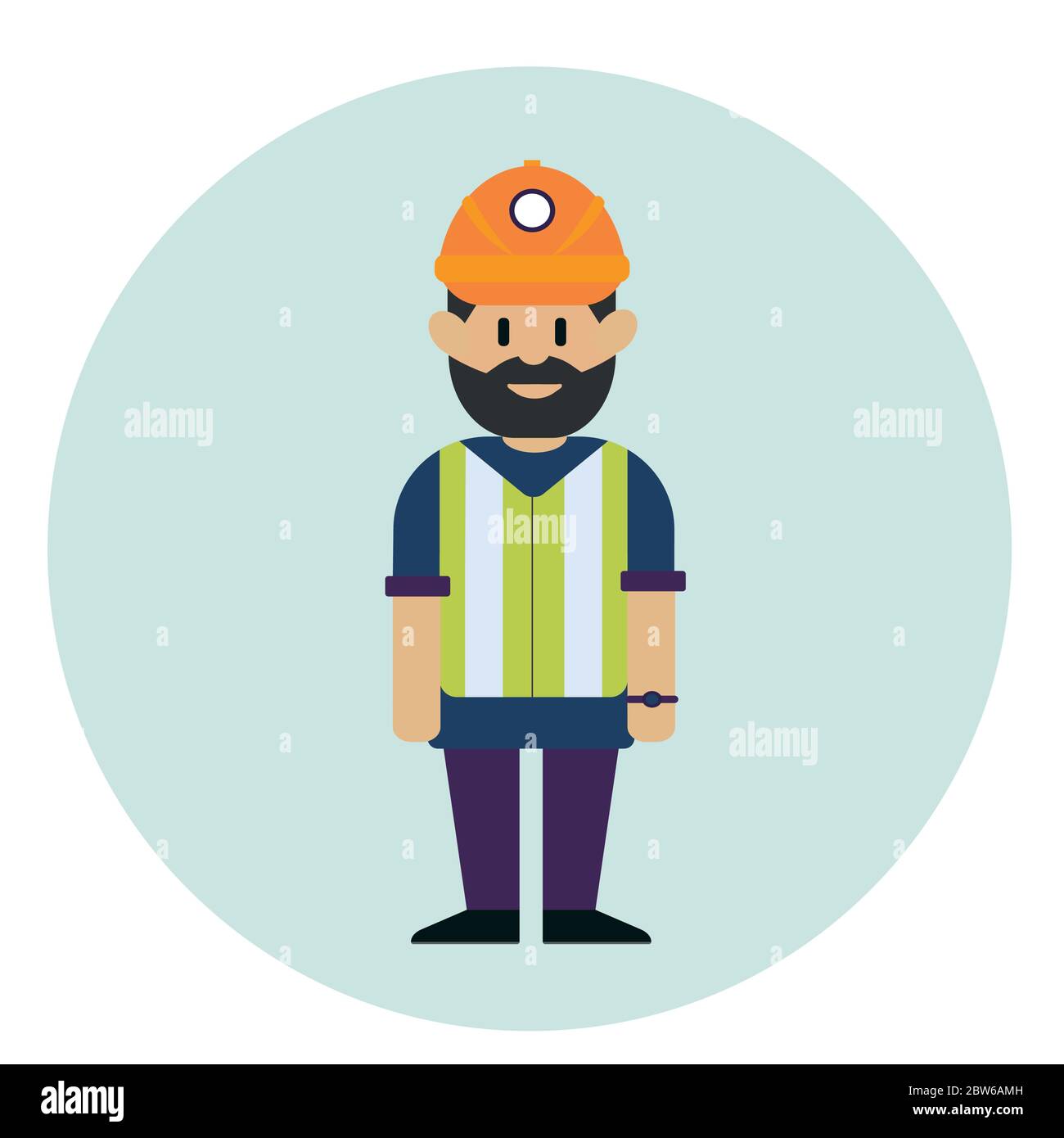 Working man in helmet and reflective waistcoat. Vector flat design ...
