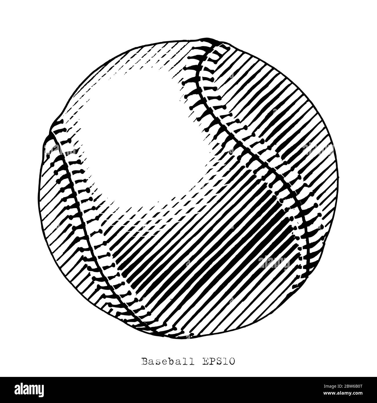 Baseball hand draw vinatge style black and white clip art isolated on ...