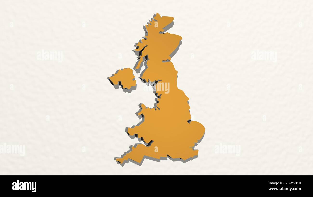 map of the United Kingdom made by 3D illustration of a shiny metallic ...