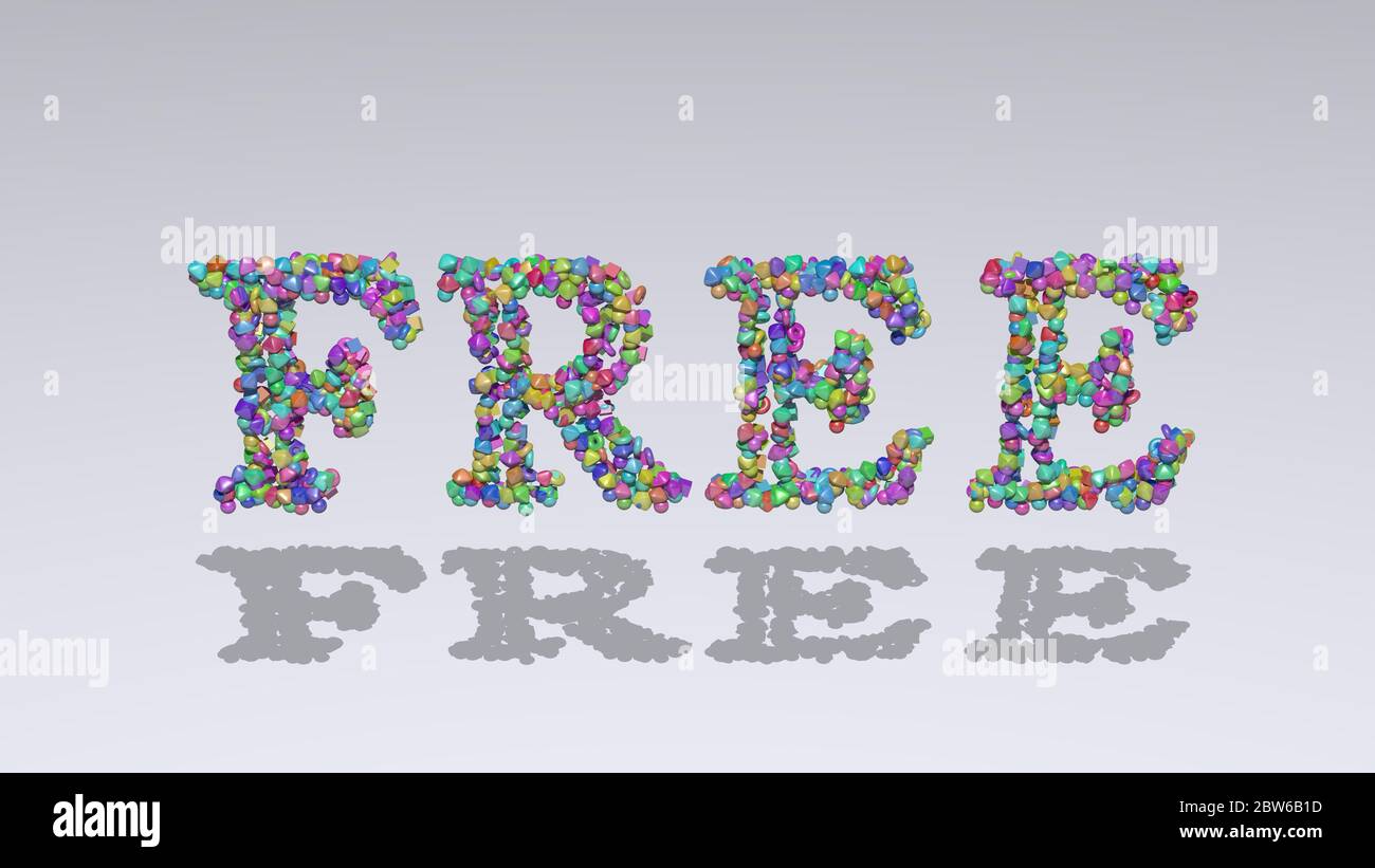 FREE written in 3D illustration by colorful small objects casting ...
