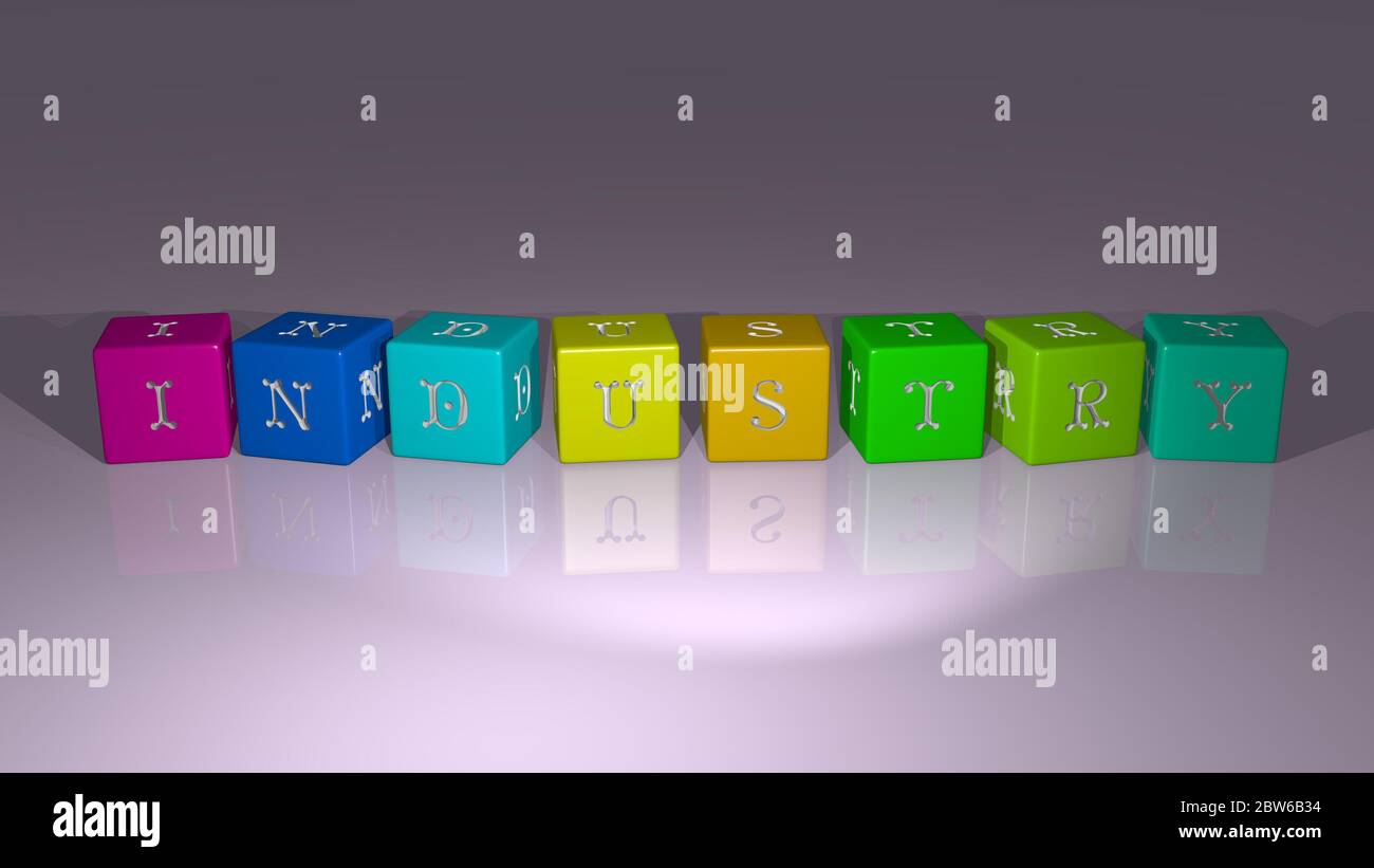 crosswords of INDUSTRY arranged by cubic letters on a mirror floor ...