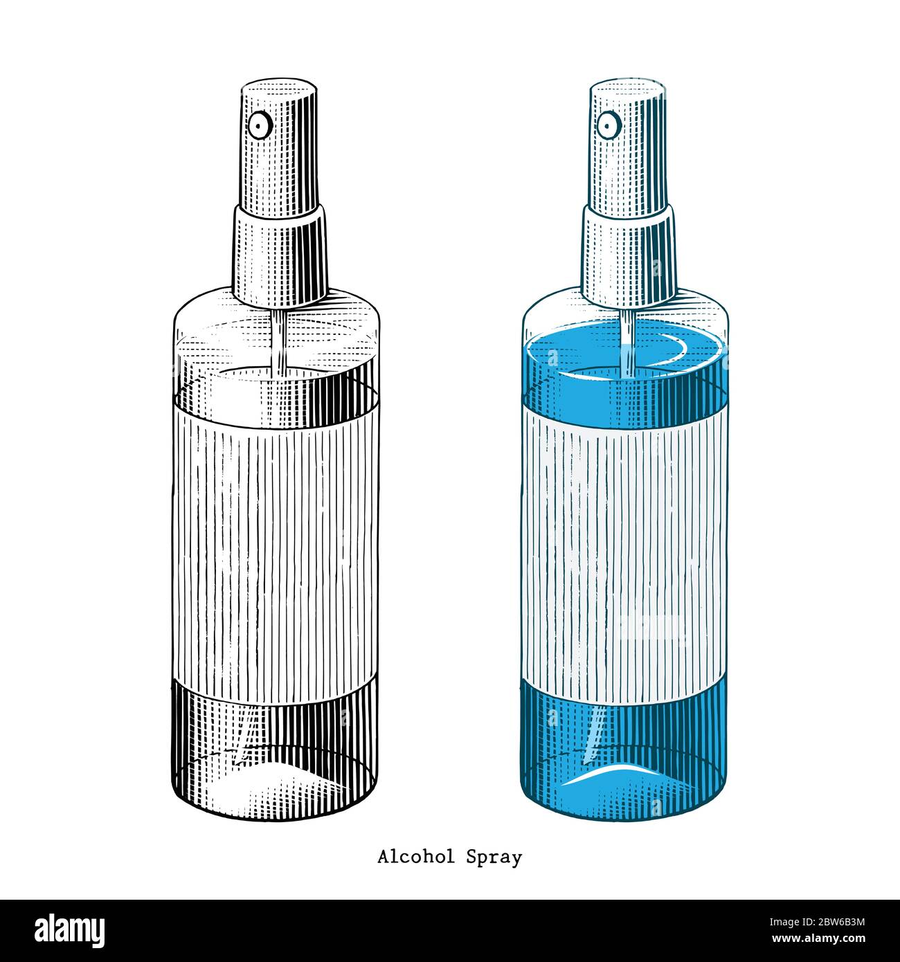 Alcohol spray hand draw vintage style clip art isolated on white ...