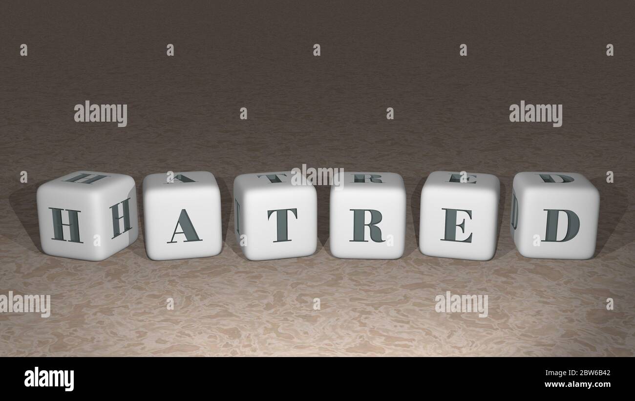 alphabetic HATRED arranged by cubic letters on a mirror floor, concept ...