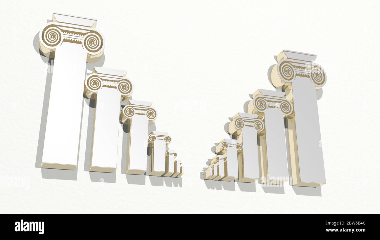 ancient columns made by 3D illustration of a shiny metallic sculpture ...