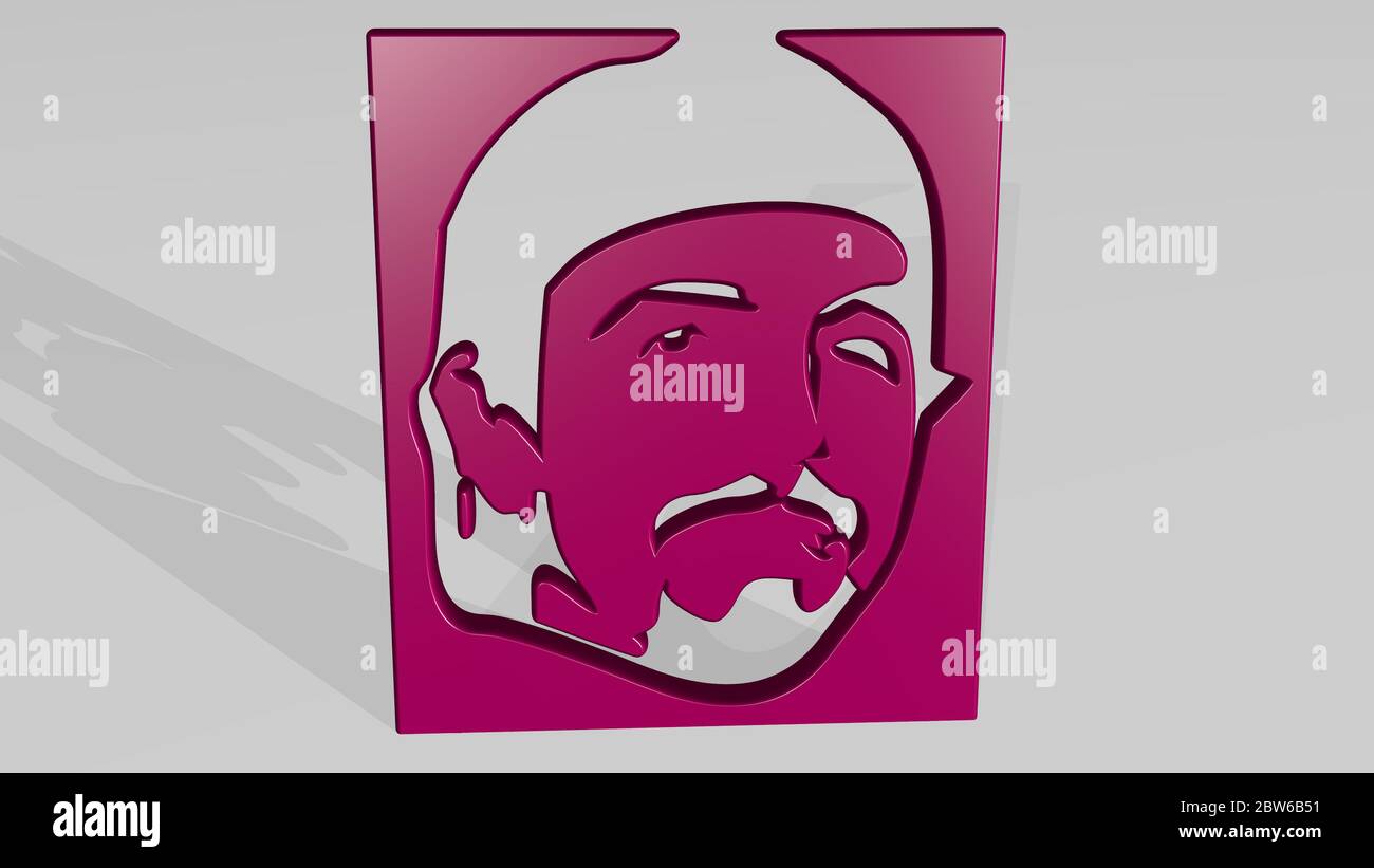 NEGATIVE PORTRAIT OF MAN WITH BEARD made by 3D illustration of a shiny ...