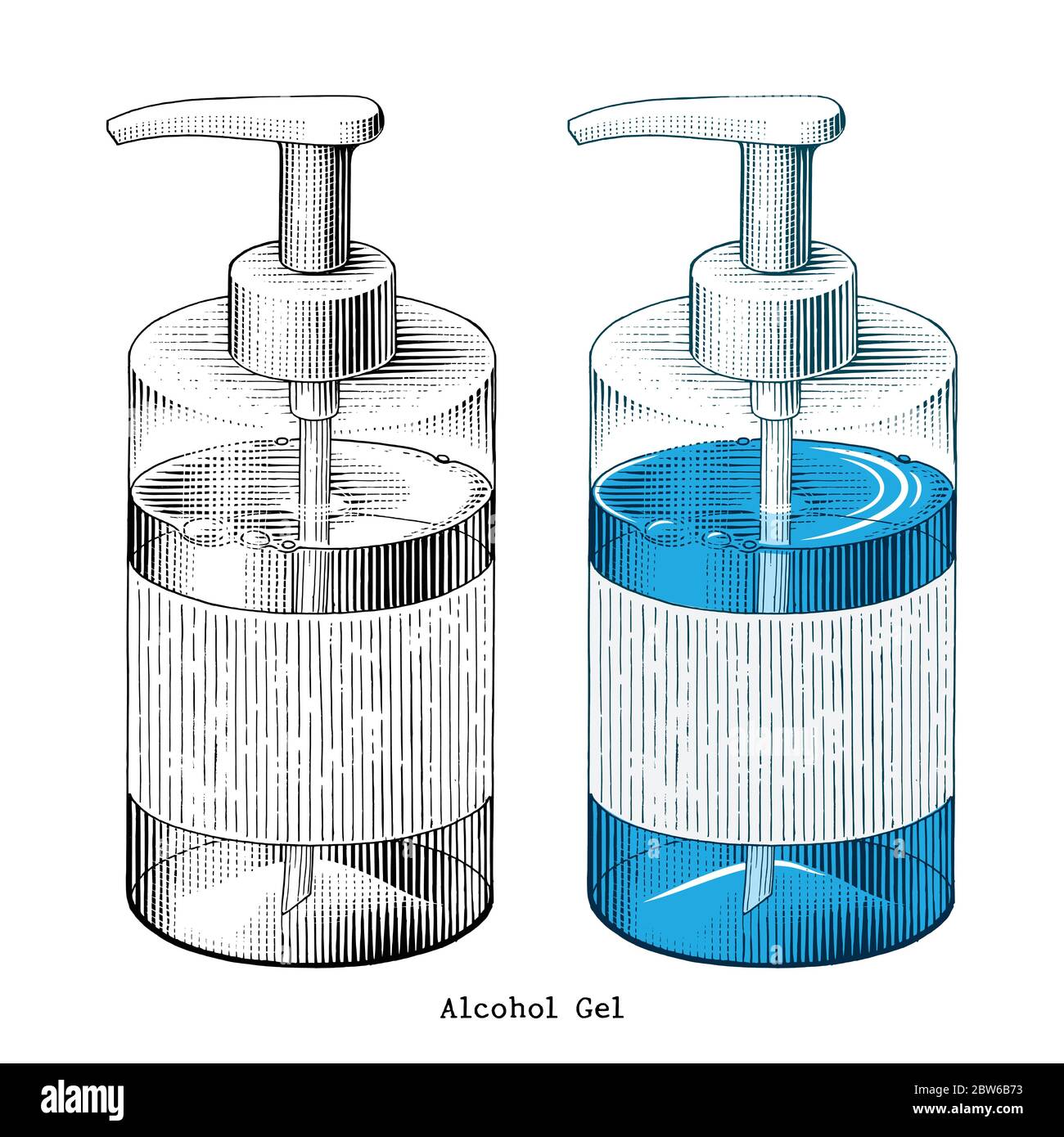 Alcohol gel hand draw vintage style clip art isolated on white ...