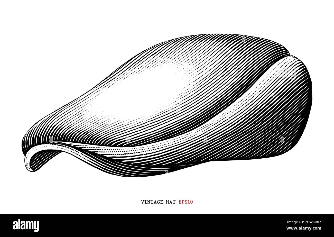 Vintage hat hand draw engraving style black and white clipart isolated ...