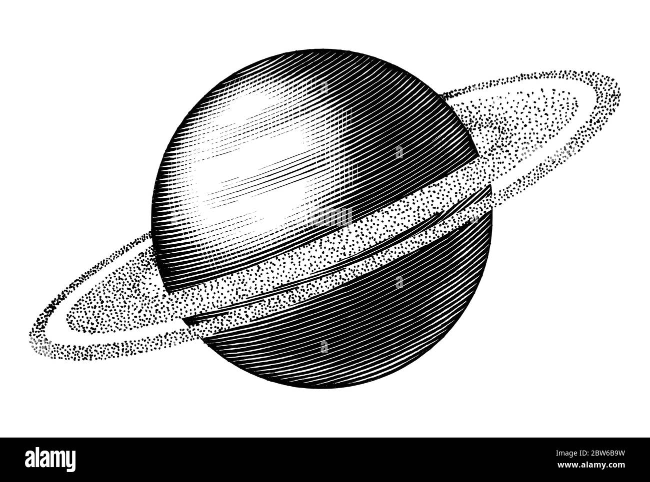 Saturn hand drawing vintage style black and white clipart isolated on ...