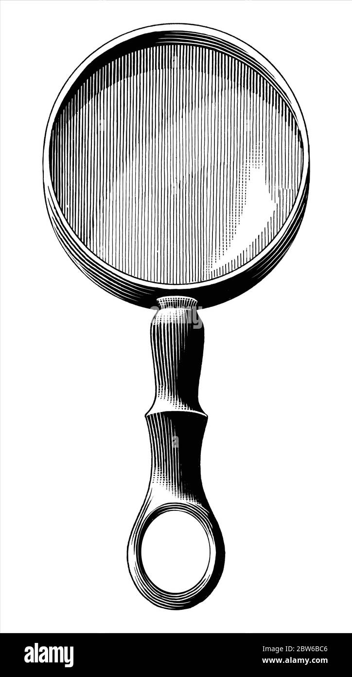 Vintage magnifier hand drawing engraving illustration black and white ...