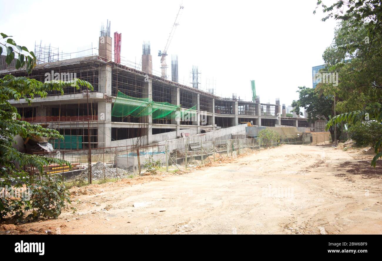 Close up of commercial office building under construction with ...