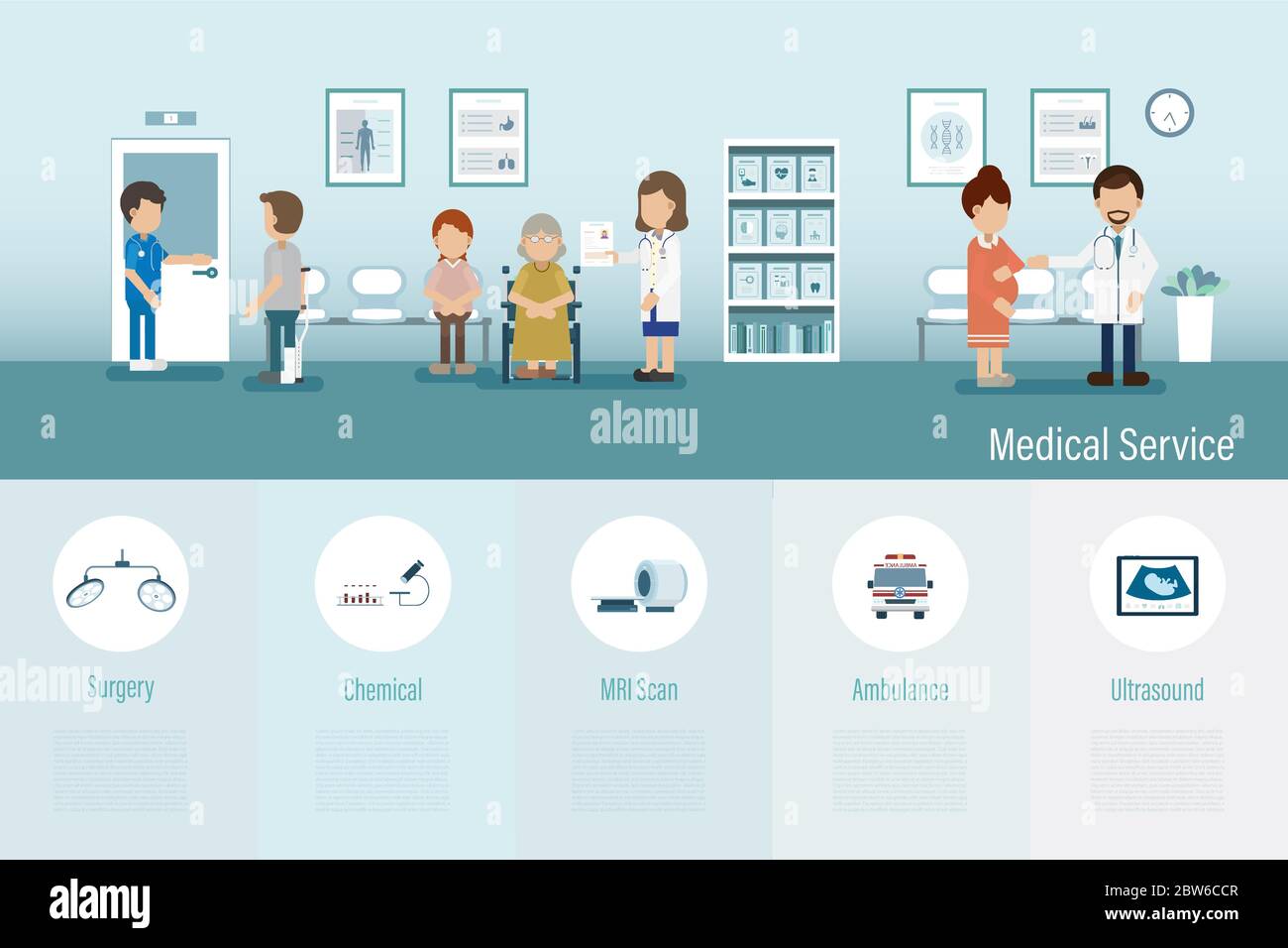 Medical service infographic with doctors and patients flat design ...