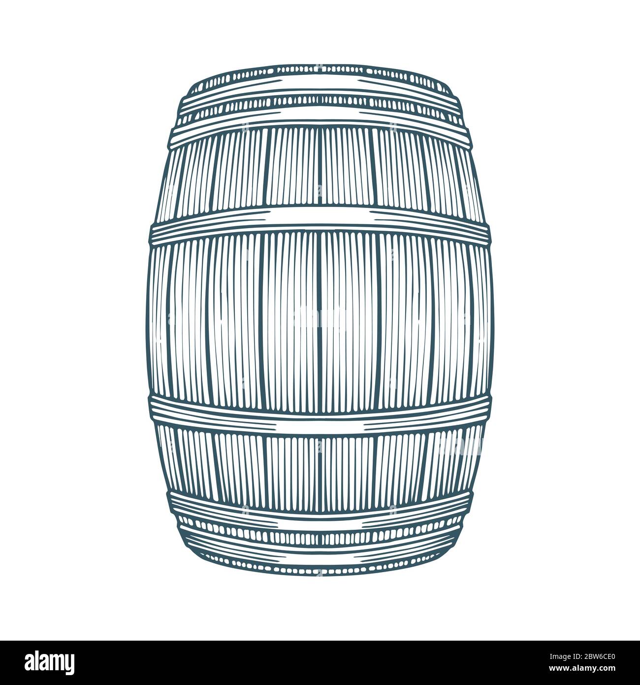 Wooden barrels vintage style, hand drawn vector illustrations set ...