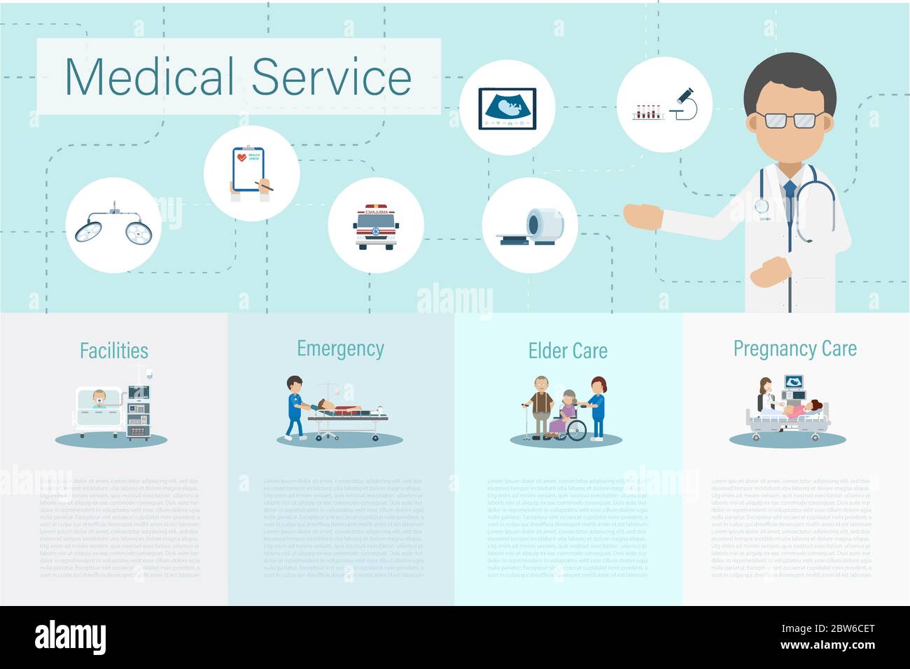 Medical service infographic with doctors and patients flat design ...