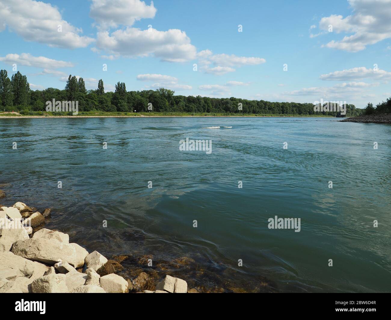 tranquil landscape at river of Rhine against blue sky Stock Photo - Alamy