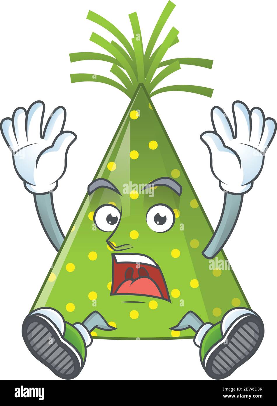 cartoon character design of green party hat having shocking gesture ...