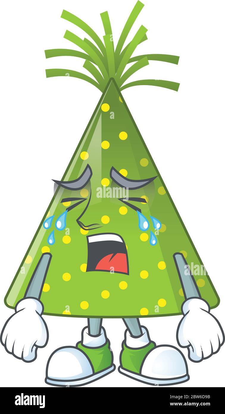 A crying green party hat cartoon character drawing concept Stock Vector ...
