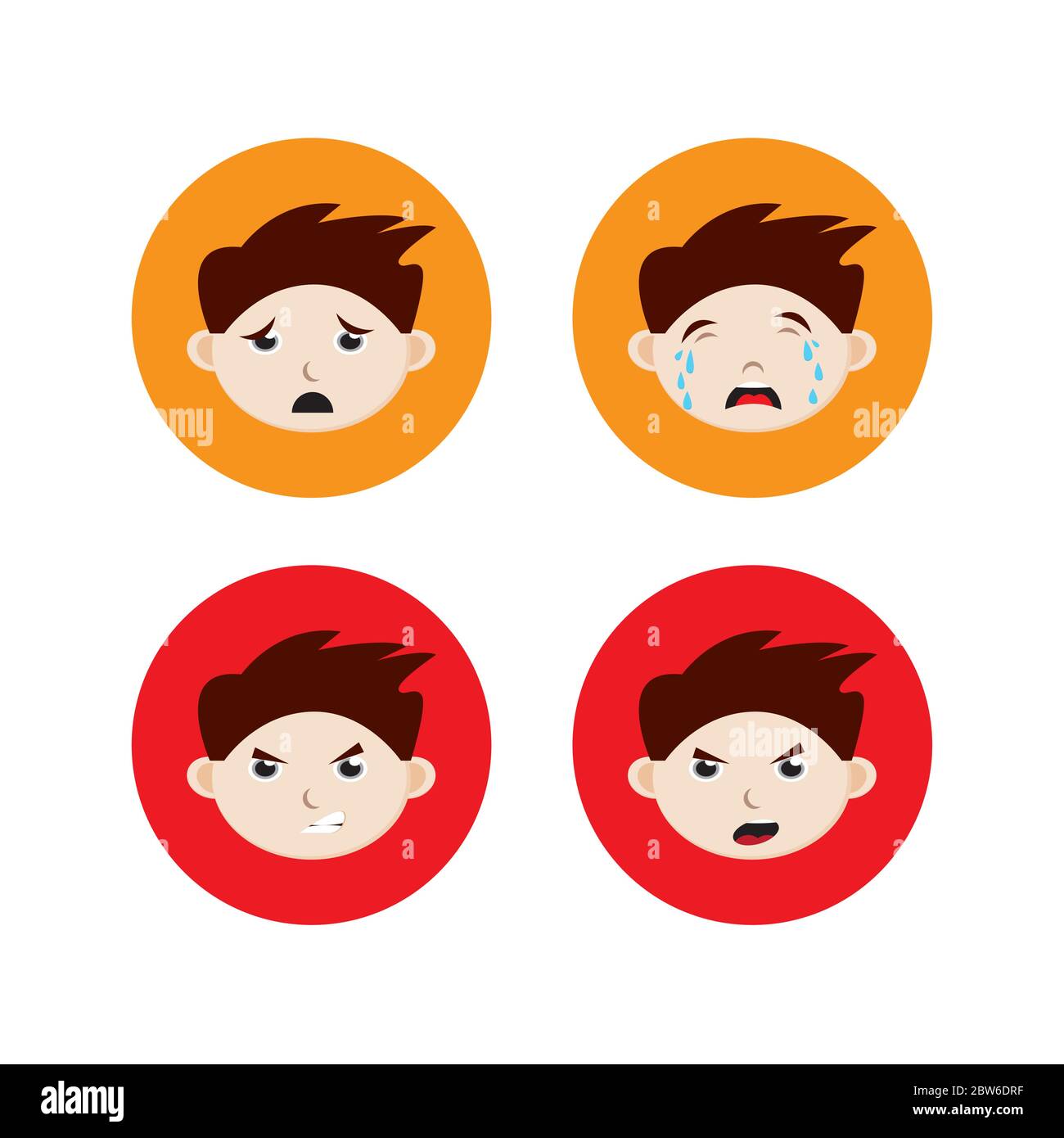Emotional face boy expressions pack. Flat character vector illustration ...