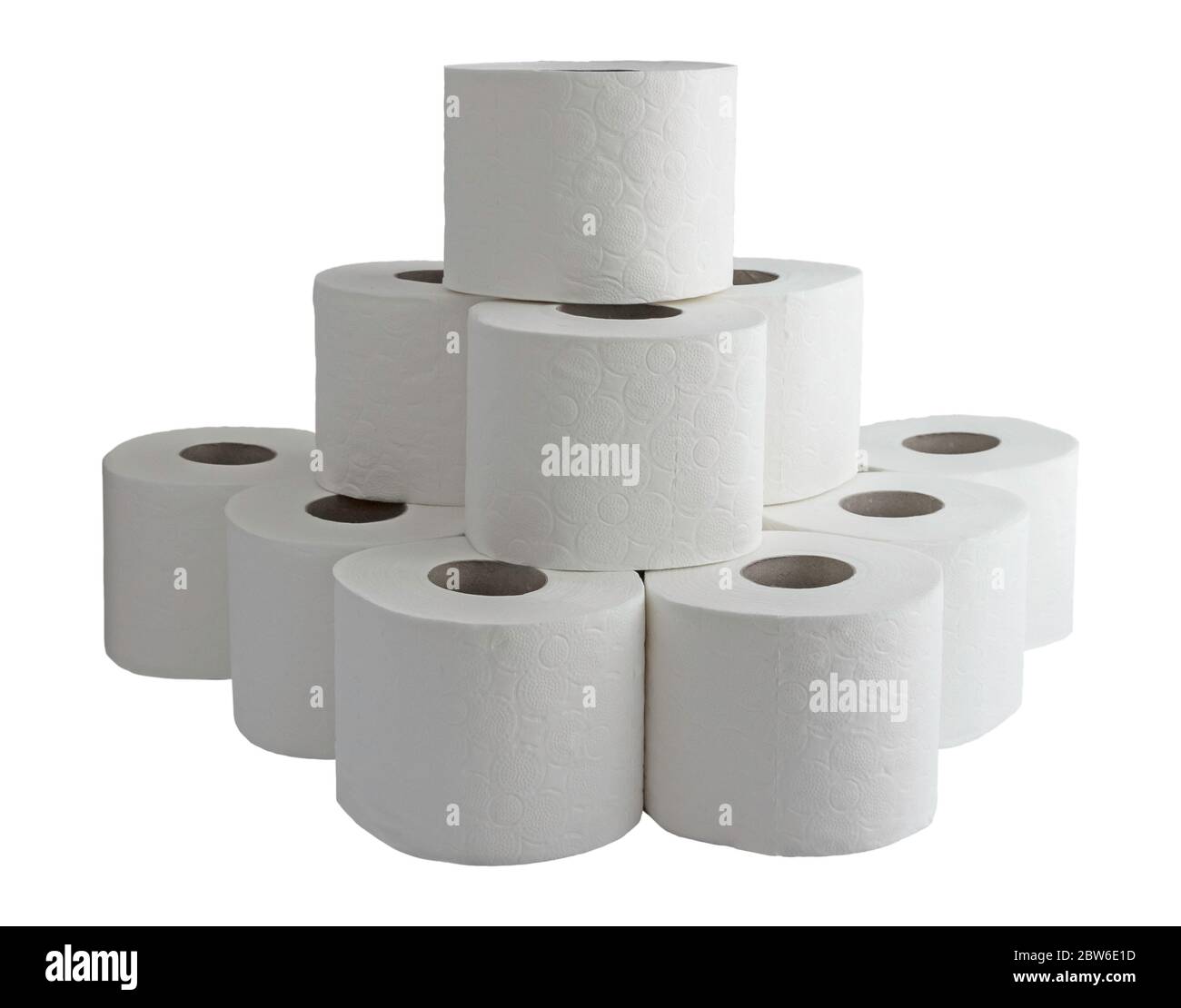 Pyramid of toilet paper rolls, isolated on white Stock Photo - Alamy