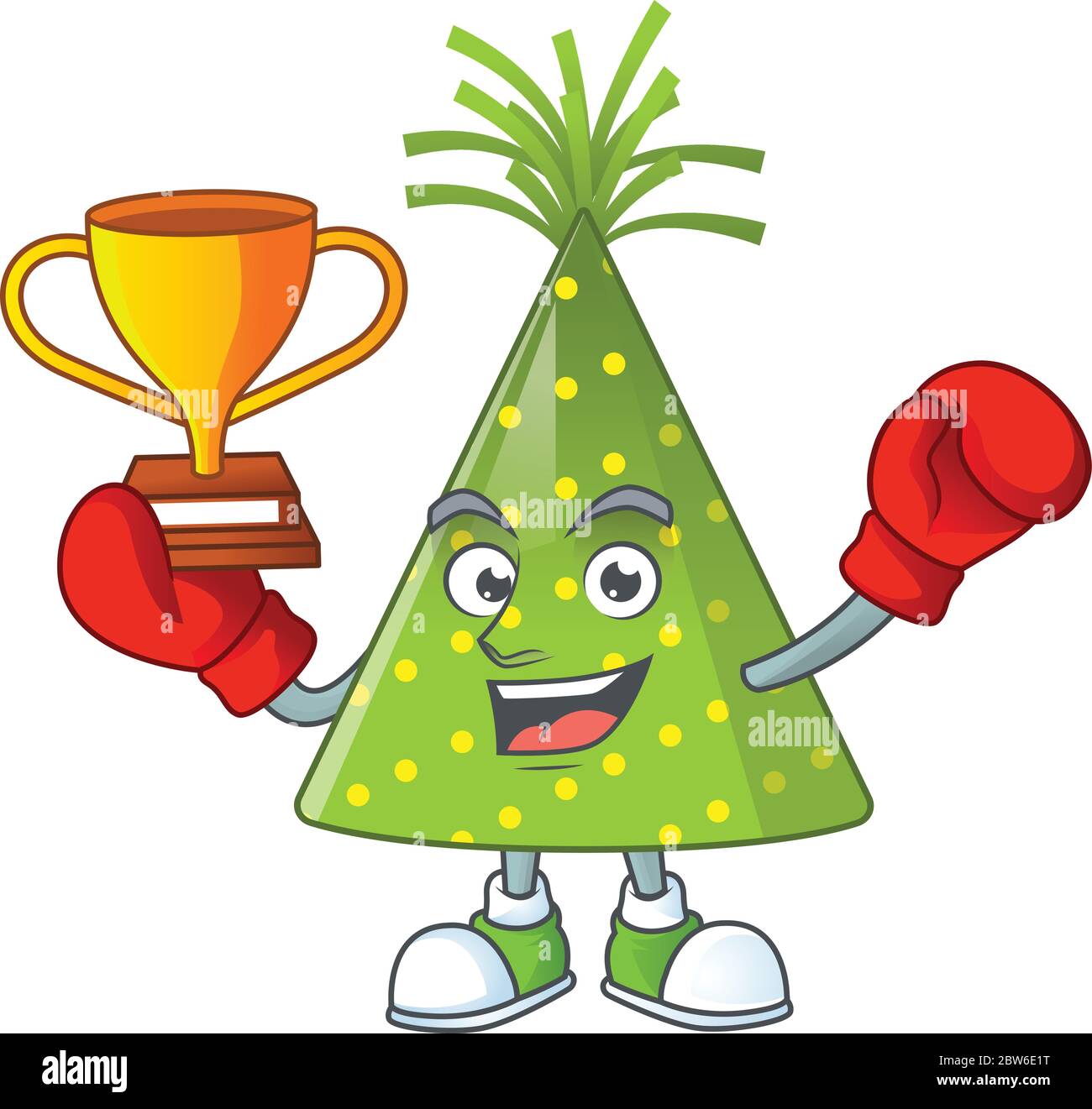 Proudly face of boxing winner green party hat cartoon character design ...