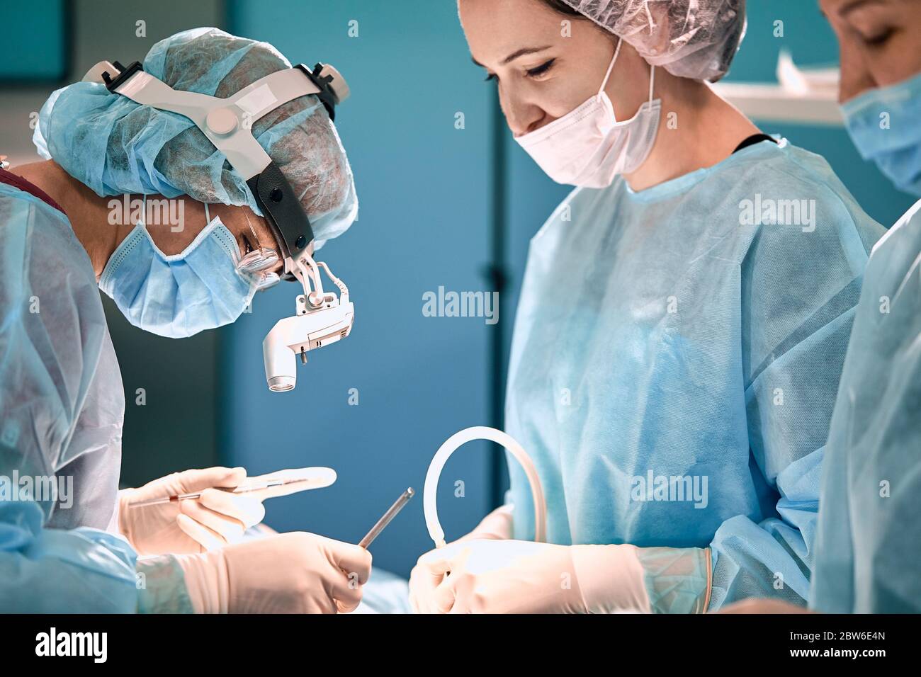 Modern surgery in a technologically advanced hospital. Bright room of ...