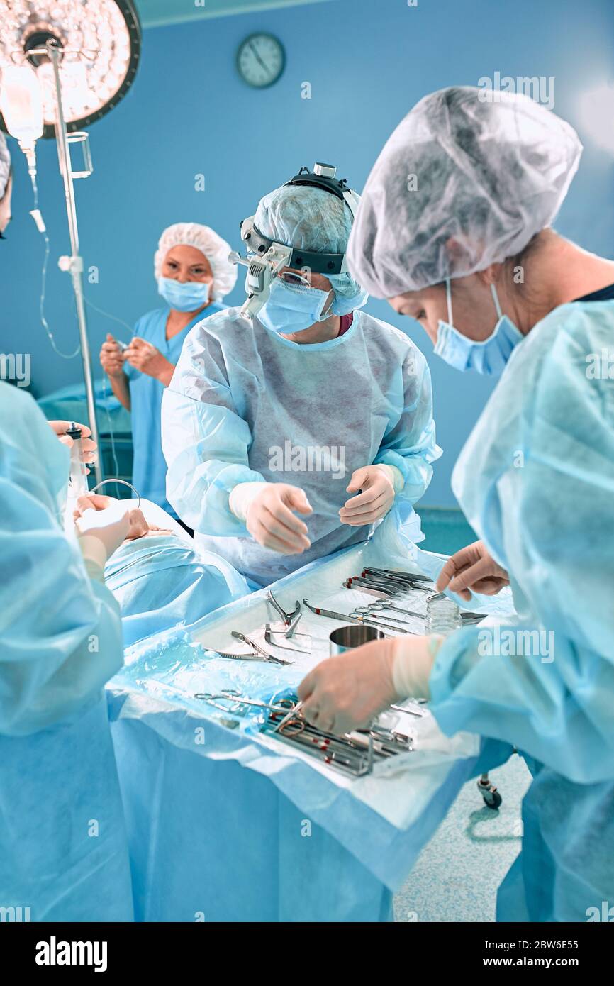 Modern surgery in a technologically advanced hospital. Bright room of ...