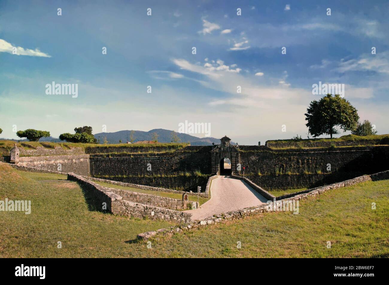 The ramparts of the 17th century fortress in the town of Valenca, also ...