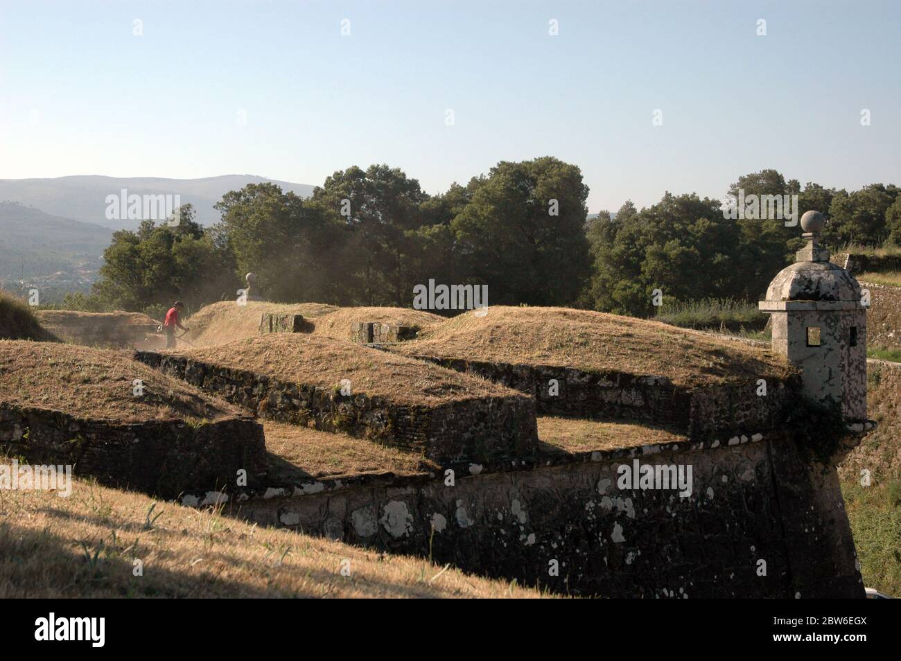 The ramparts of the 17th century fortress in the town of Valenca, also ...