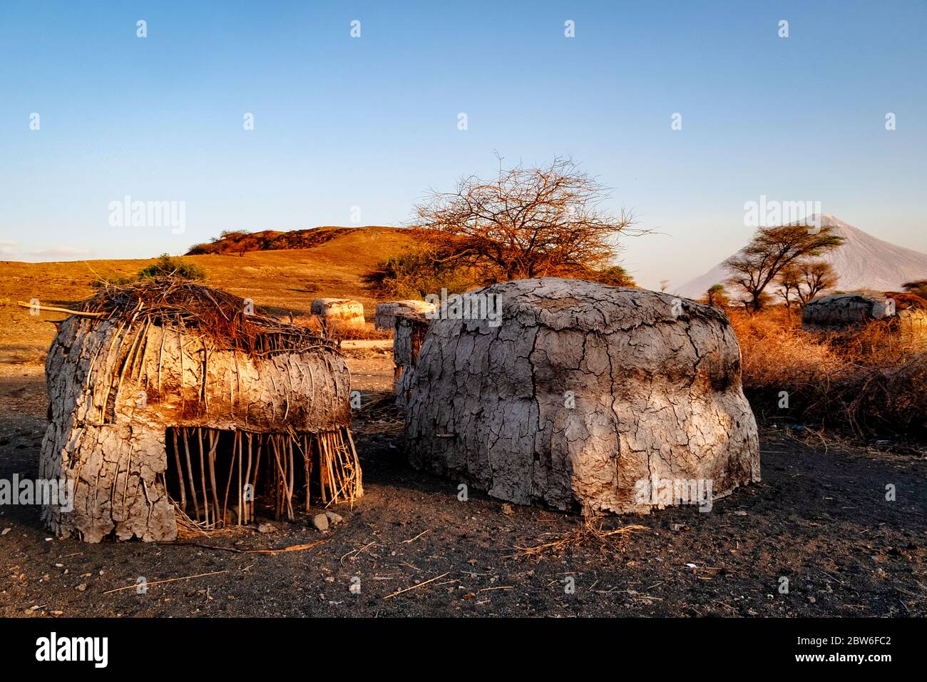 A Masai homestead (Enkang) in the arid zone between Lake Natron and the ...