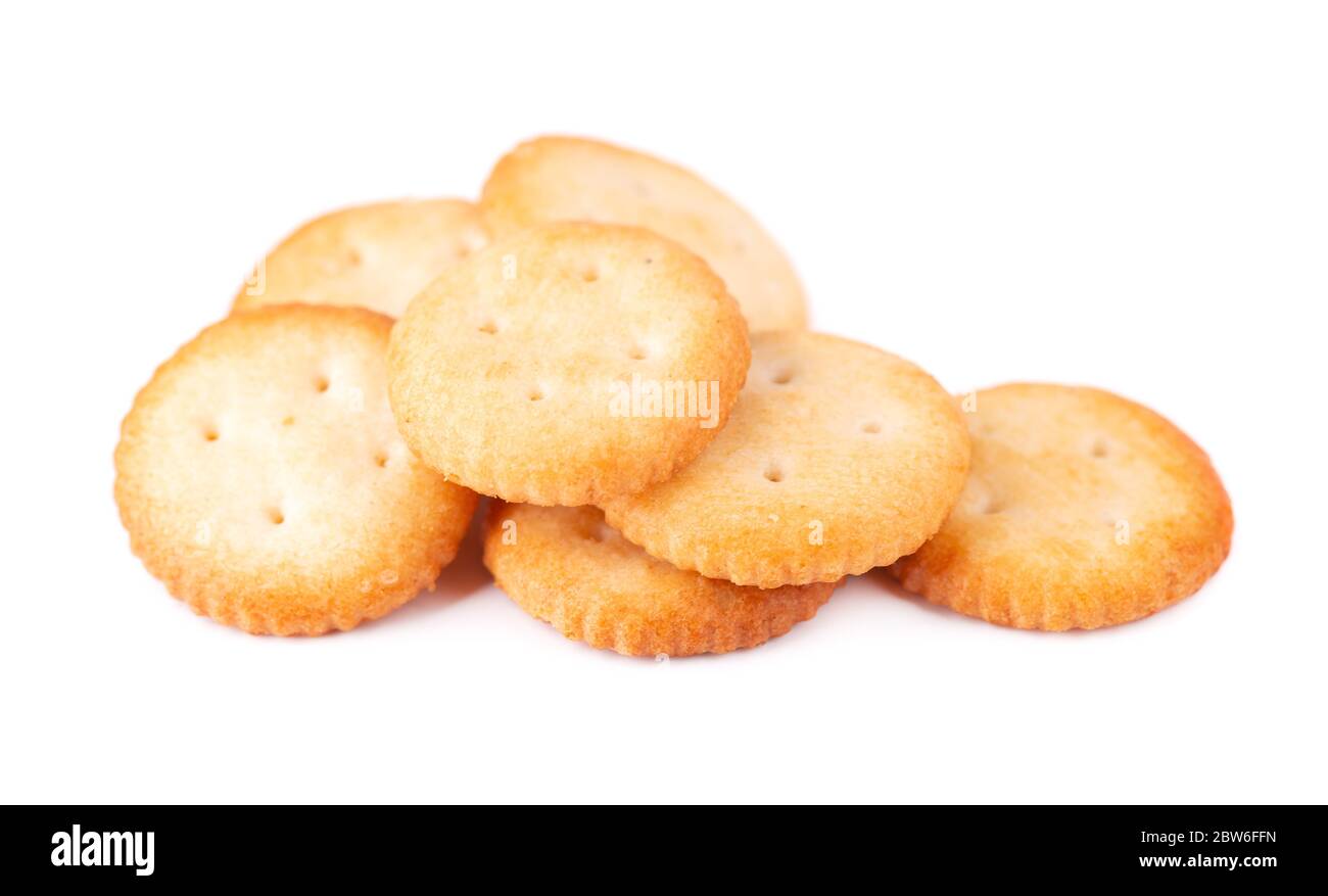 Stack round cracker isolated on white background. Dry cracker cookies ...