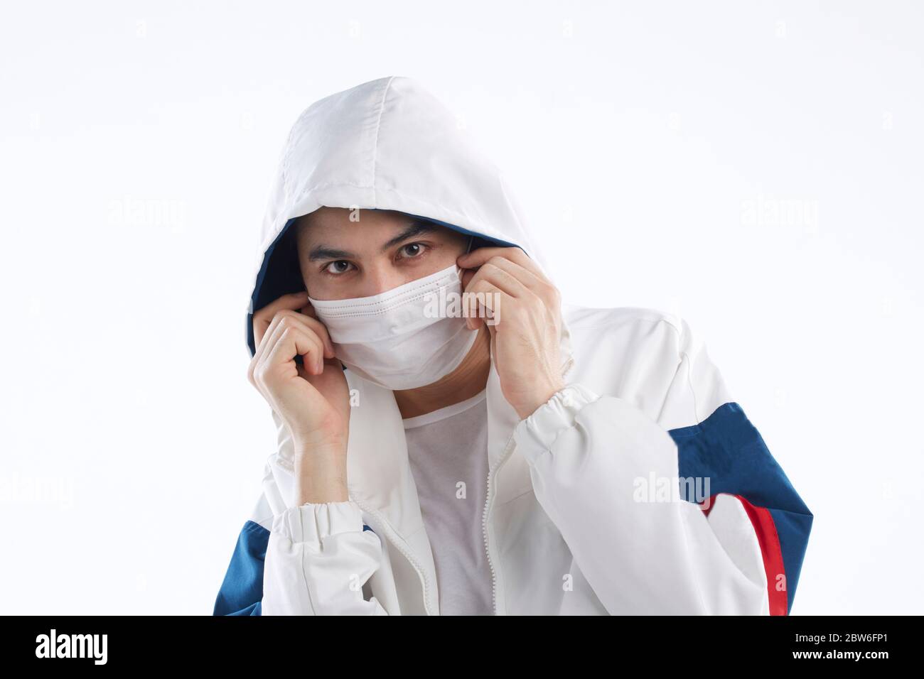 Man wear mask in white hood Stock Photo - Alamy