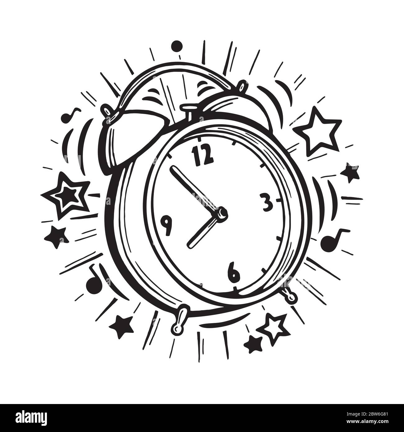 Alarm clock. Hand drawn alarm clock illustration. Alarm clock sketch ...