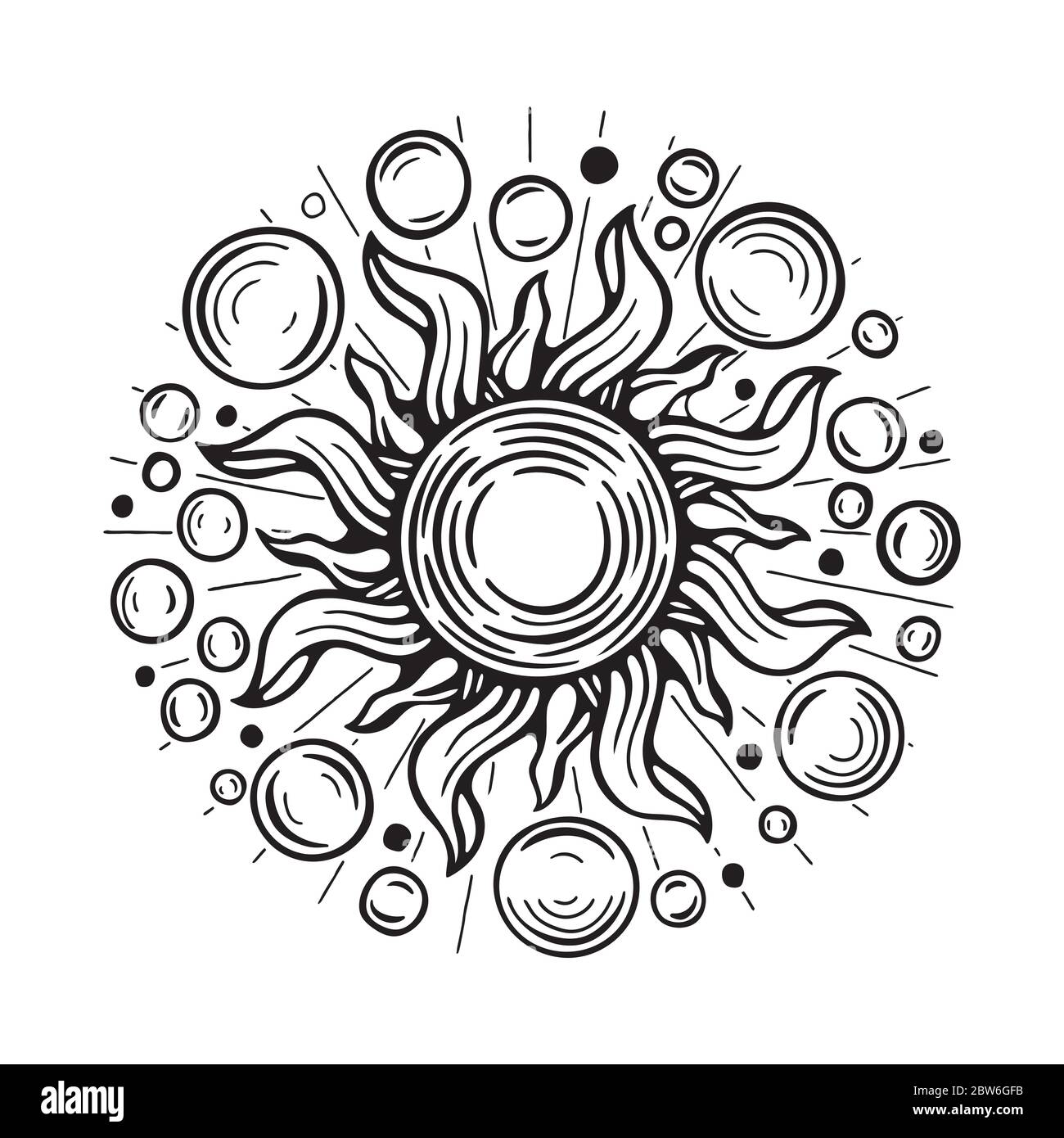 Sun. Sun vintage style hand drawn vector illustration Stock Vector ...