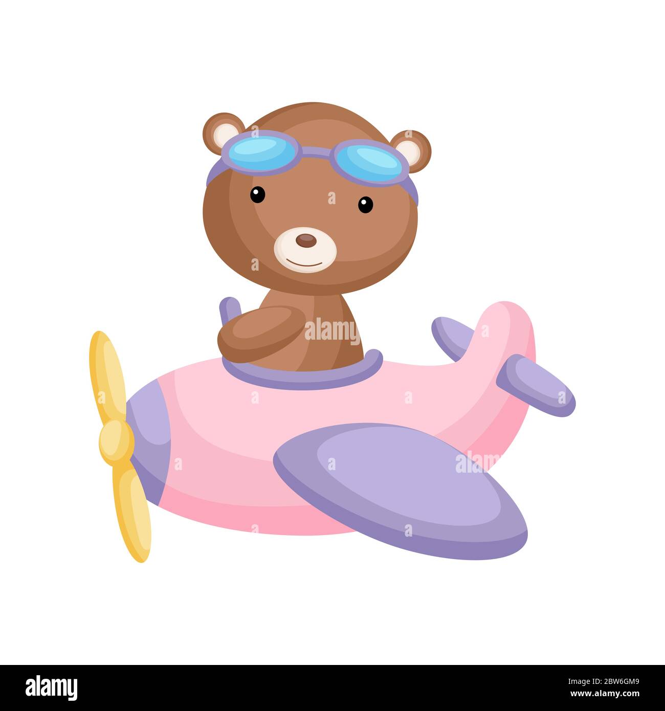 Cute bear pilot wearing aviator goggles flying an airplane. Graphic ...