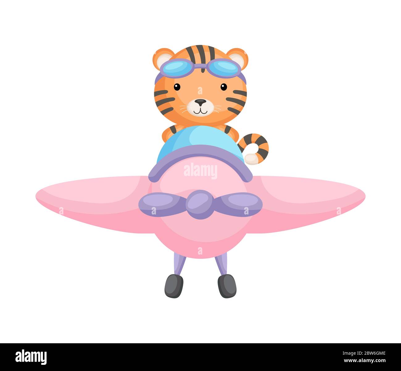 Cute tiger pilot wearing aviator goggles flying an airplane. Graphic ...