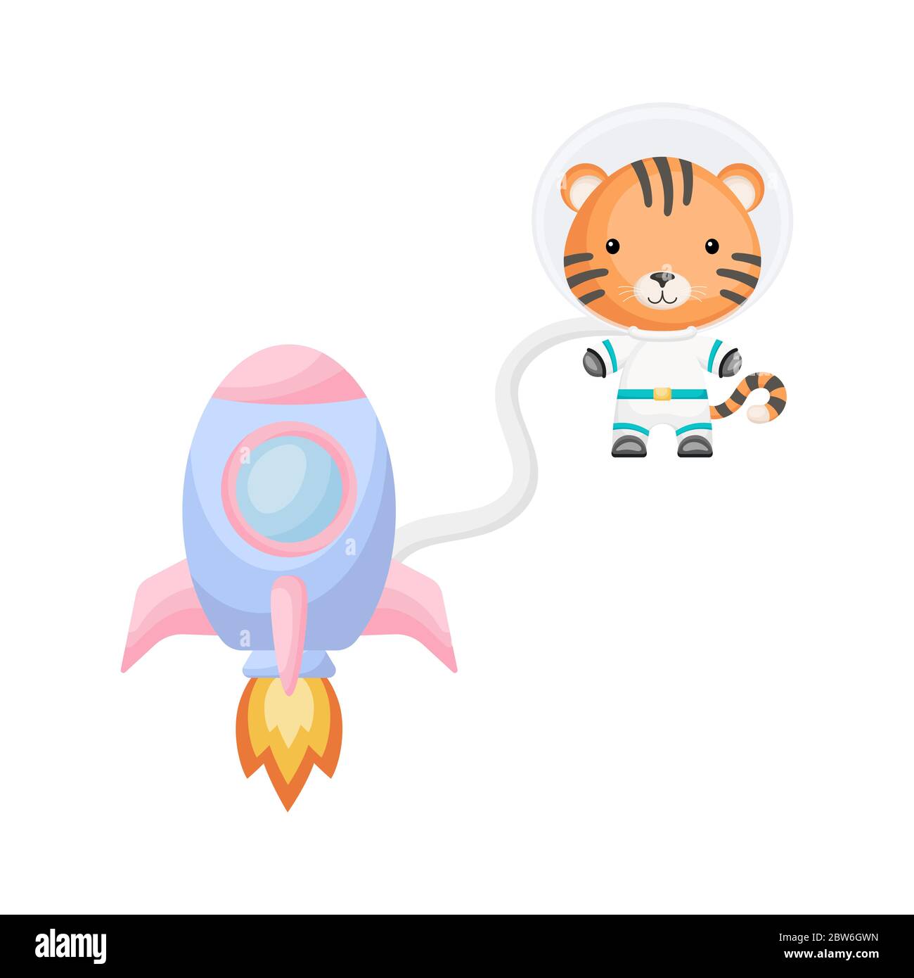 Cute little tiger astronaut flying in open space. Graphic element for ...