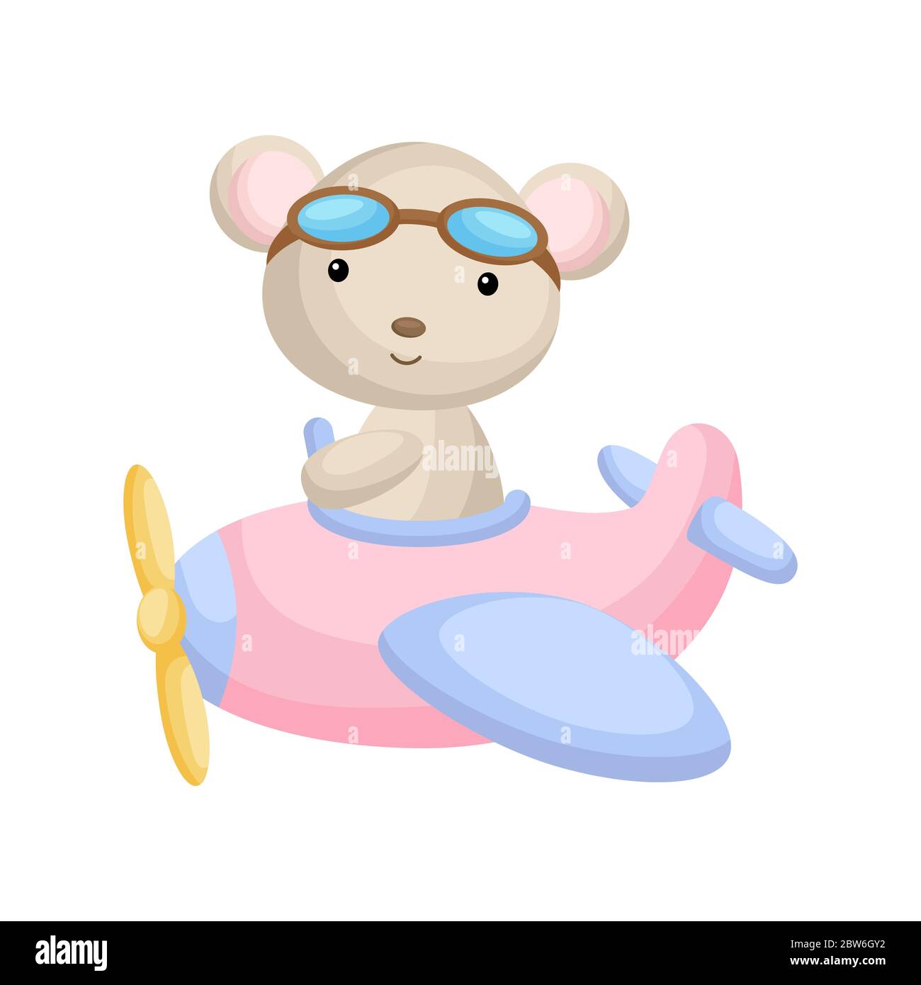 Cute mouse pilot wearing aviator goggles flying an airplane. Graphic ...