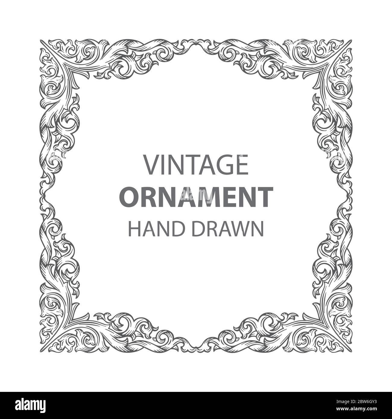 Vintage frame and ornaments. Hand drawn old style ornaments ...