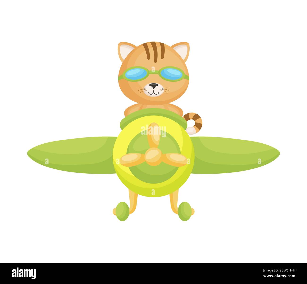 Cute cat pilot wearing aviator goggles flying an airplane. Graphic ...