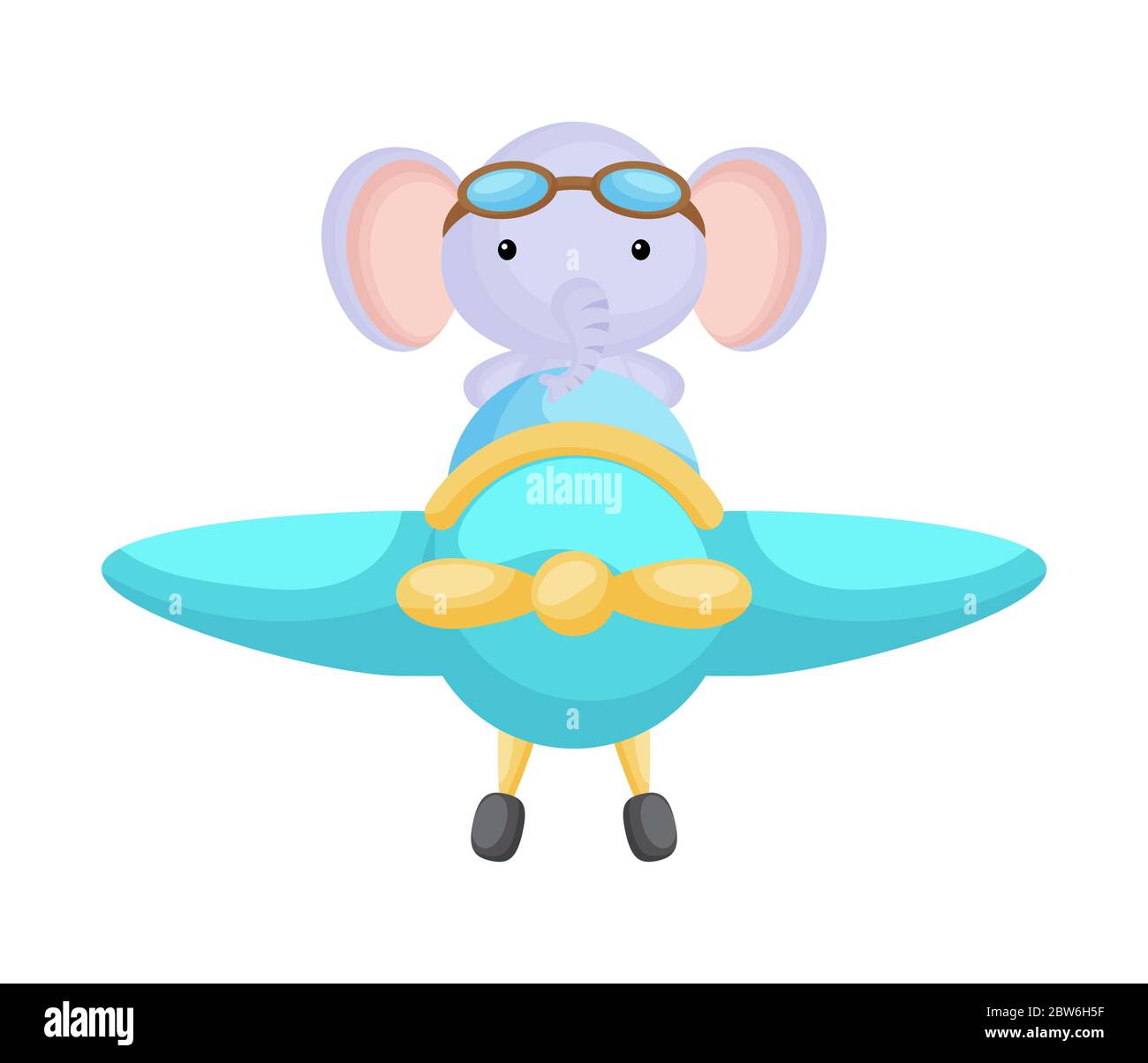 Cute elephant pilot wearing aviator goggles flying an airplane. Graphic ...