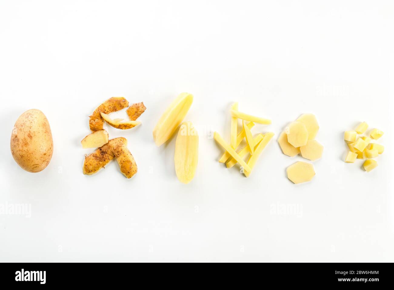 the various steps of cutting potatoes in the kitchen Stock Photo - Alamy