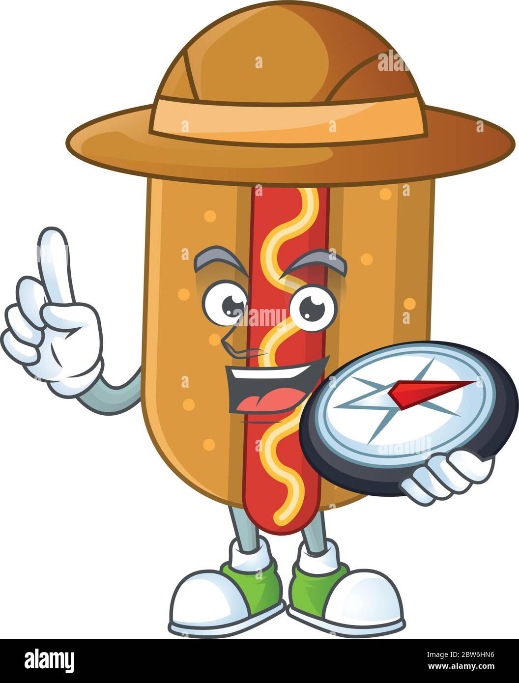 Experience explorer of hotdog cartoon character style using compass ...