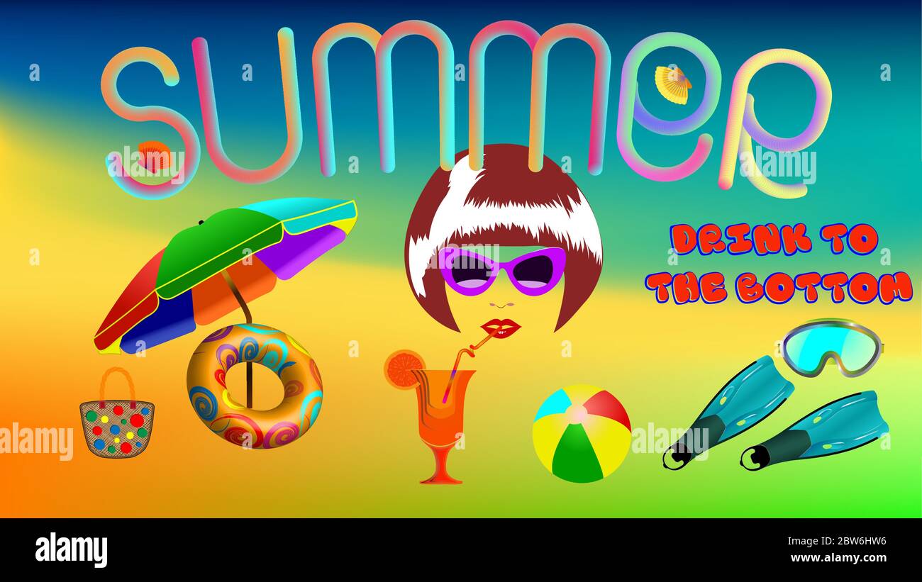 Summer vacation poster on gradient background with colorful fill Stock ...