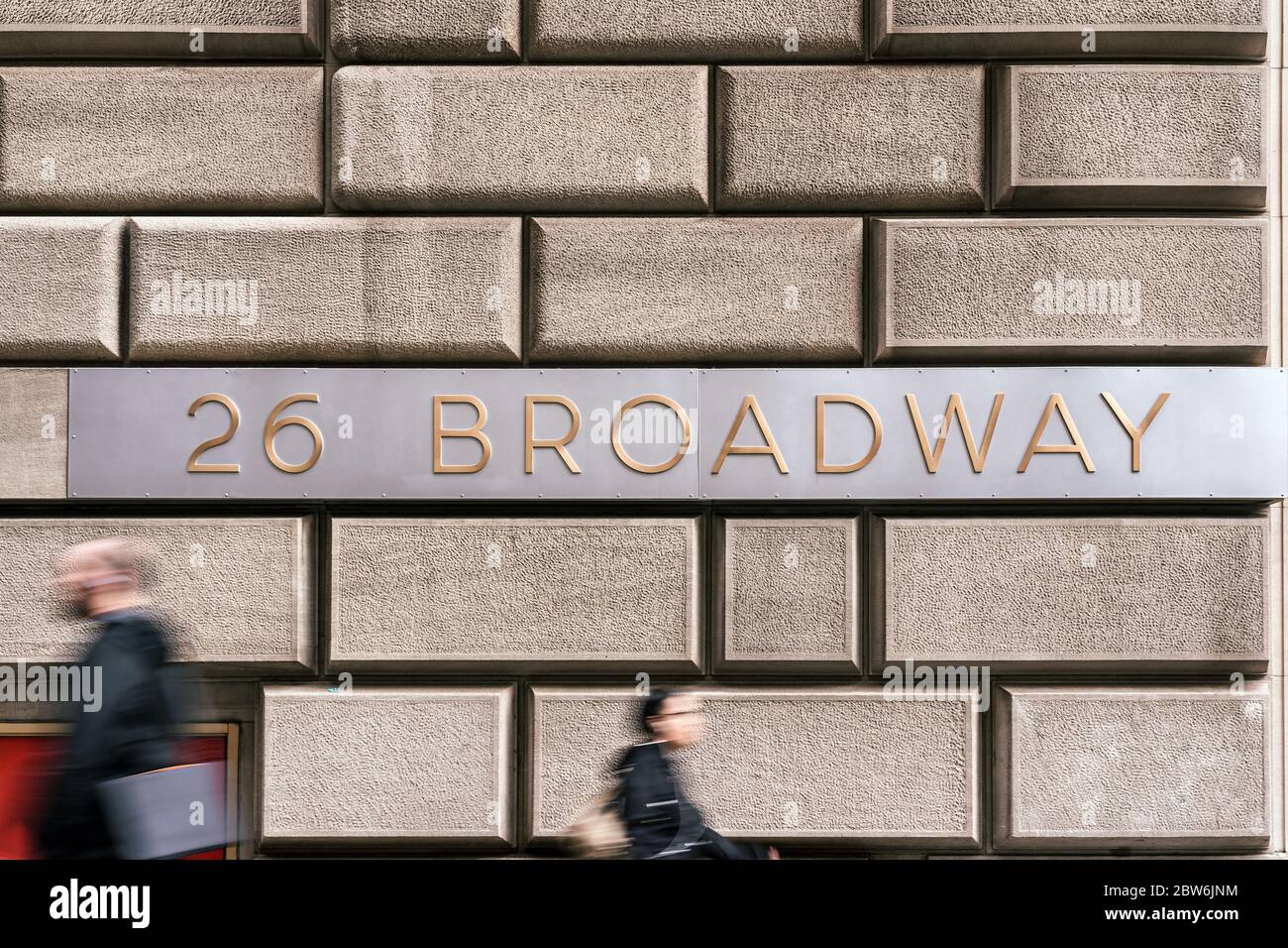 Broadway Street "26 BROADWAY" sign and wall street over vintage wall ...