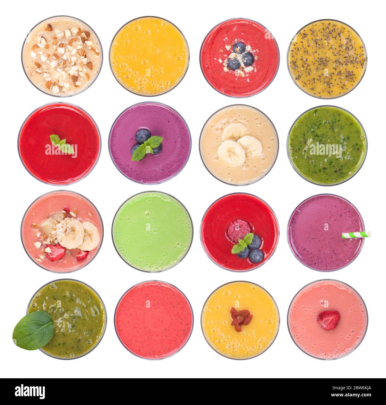 Fruit smoothies variety, top view, isolated on white background Stock ...