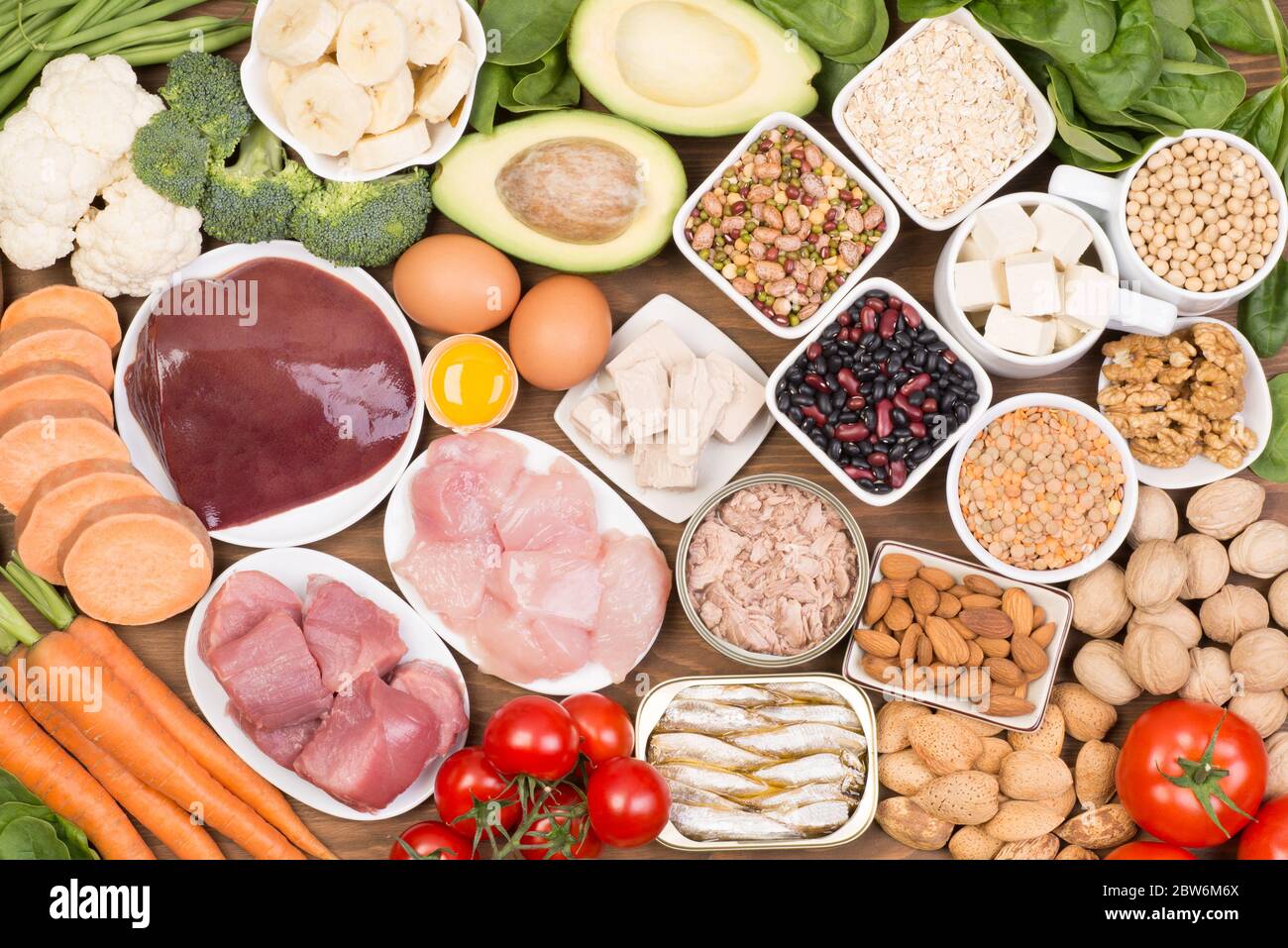 Biotin food sources, top view Stock Photo - Alamy